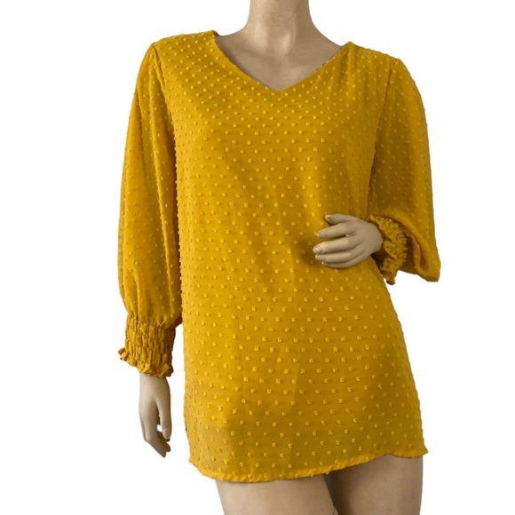 Tacera | Tops | Tacera Womens Size M Long Slevee Poka Dot Yellow Tunic ...